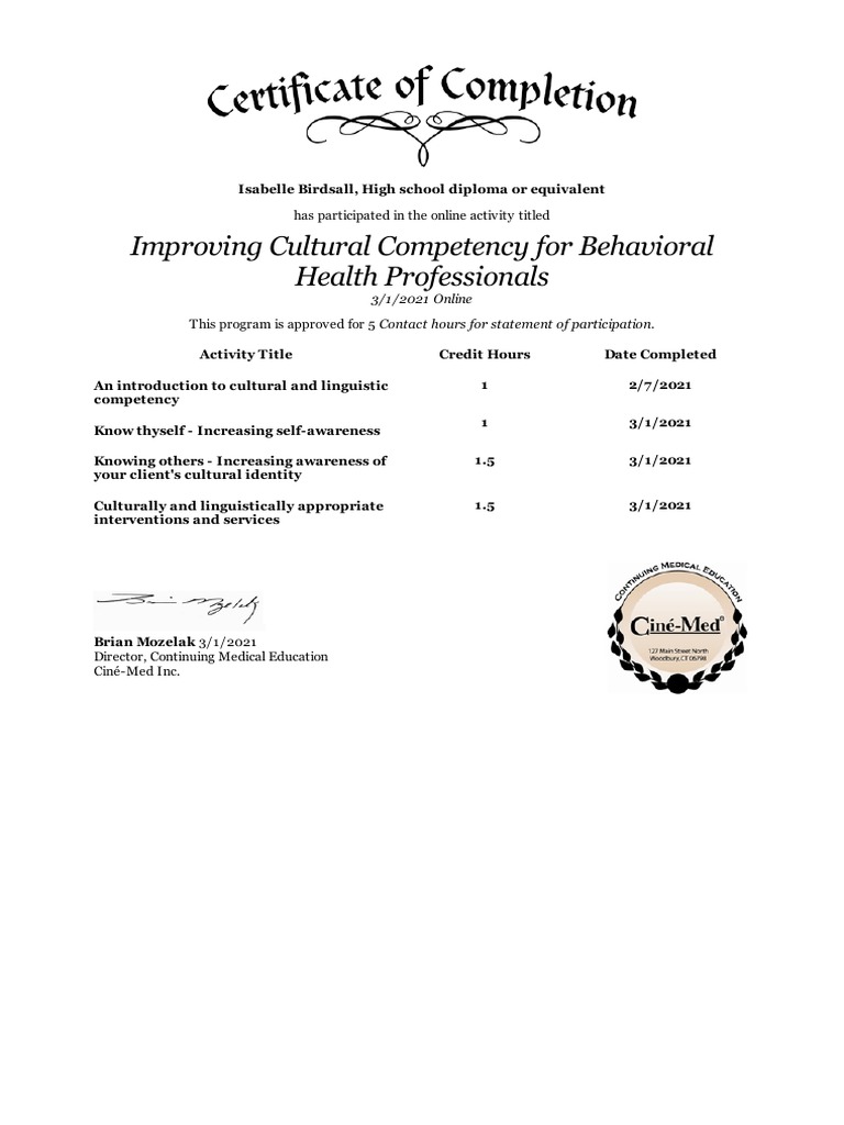 Cultural Competency Certification | PDF