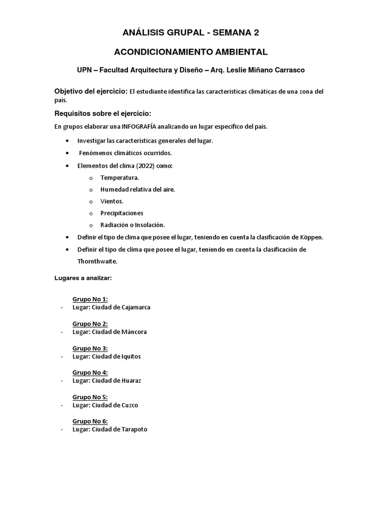 Análisis Grupal - Semana 2 Acondicionamiento Ambiental | PDF