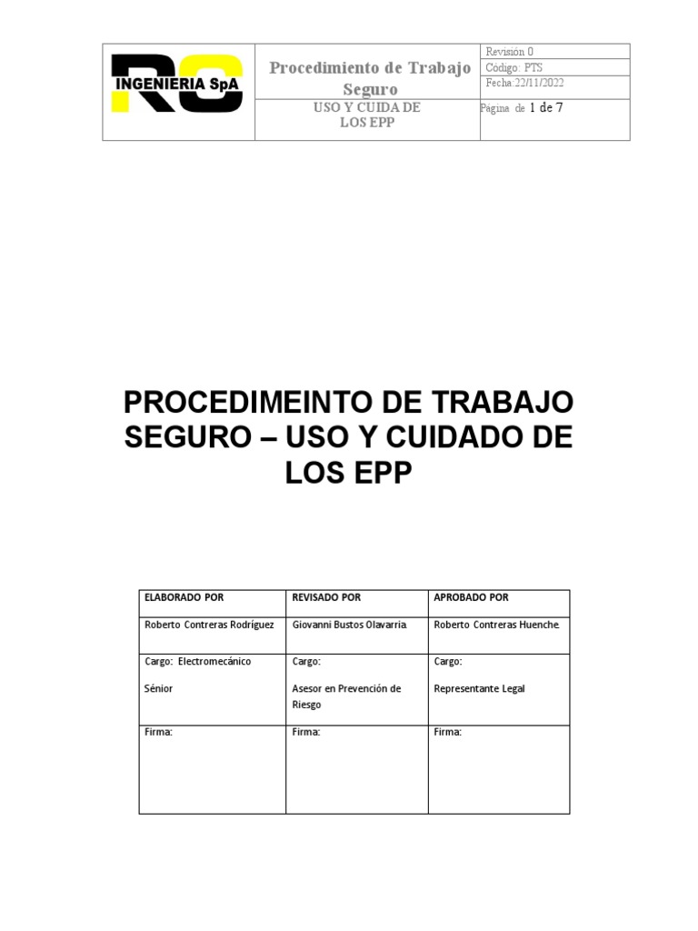 PTS Uso de Epp | PDF | Casco | Materiales
