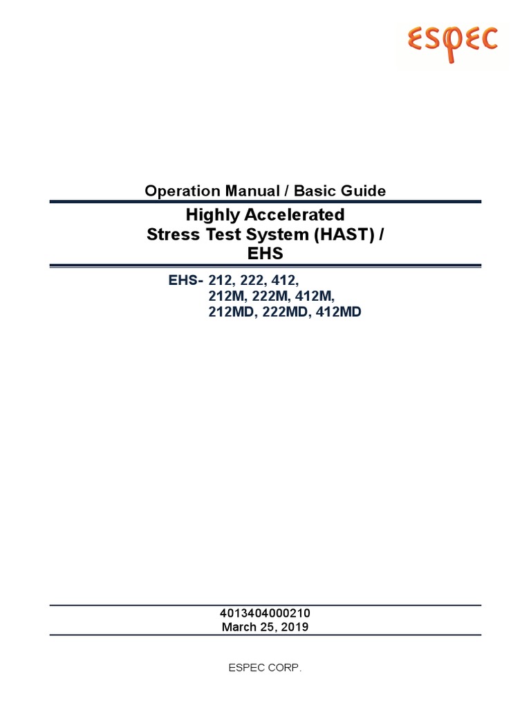 Highly Accelerated Stress Test System (HAST) / EHS: Operation Manual ...