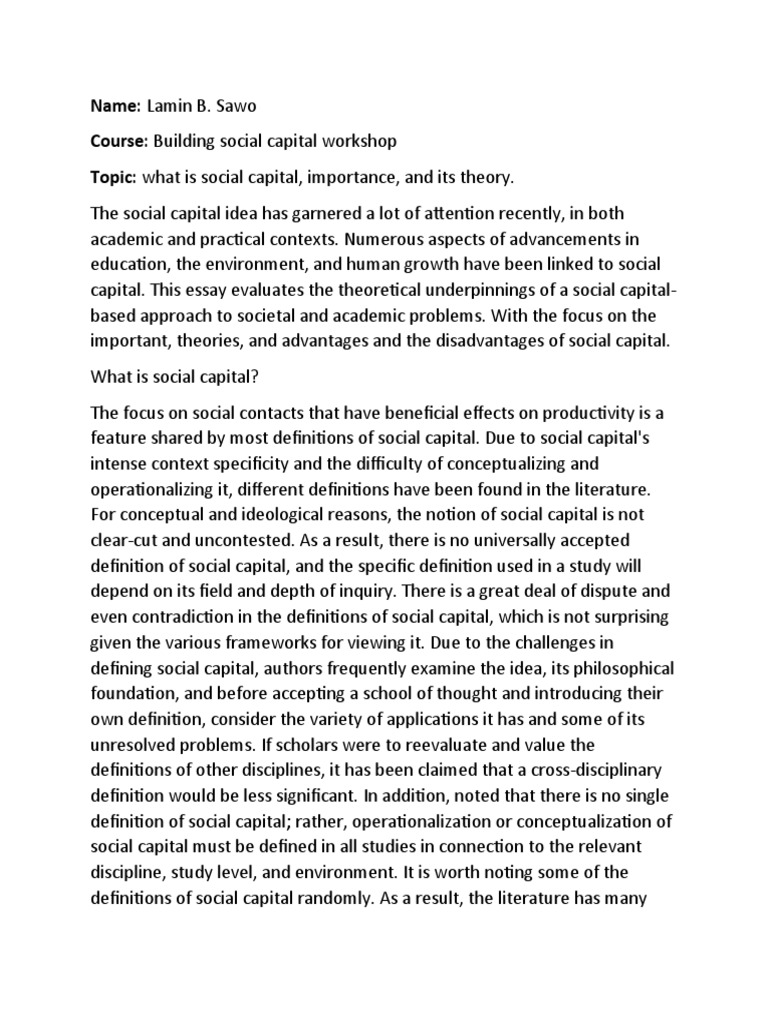 Building Social Capital Workshop 2 | PDF | Social Capital | Sociology