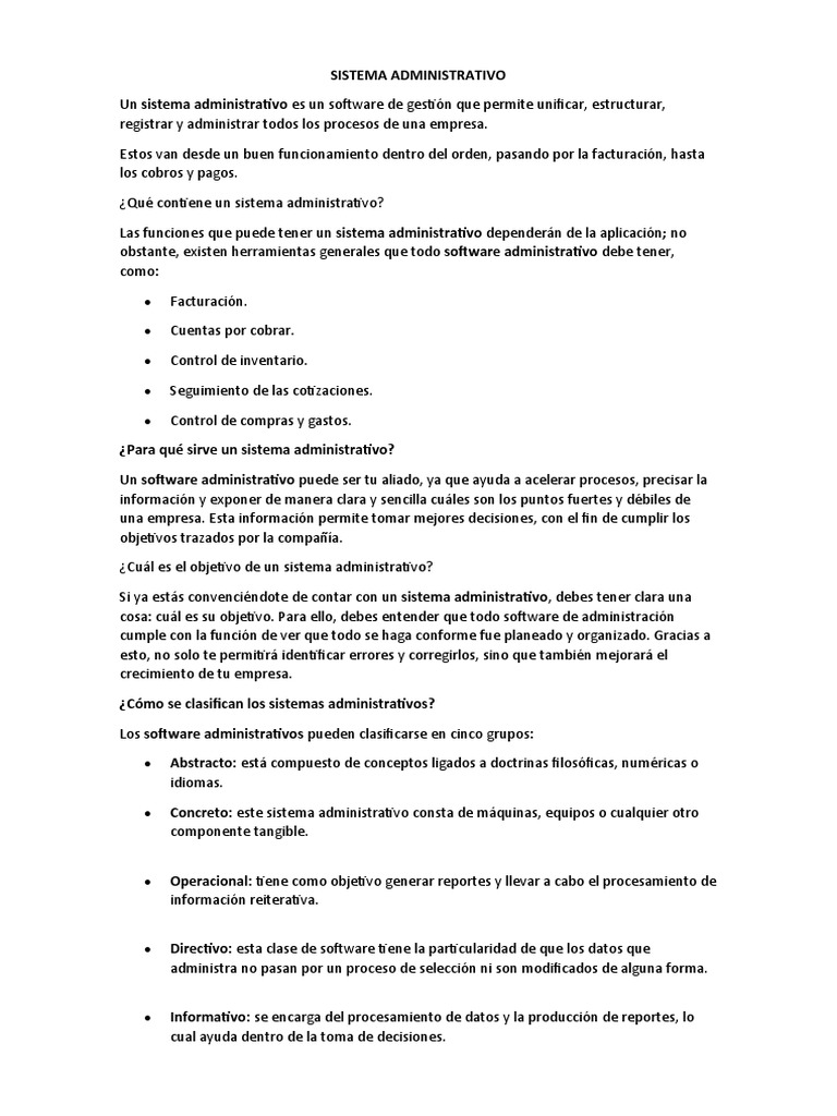 Sistema Administrativo | PDF | Software | Gestión de tecnología de la ...