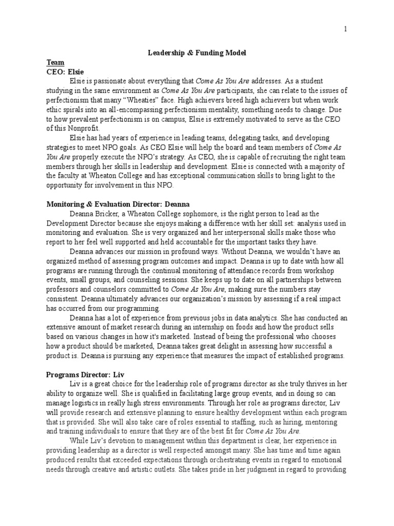 Leadership and Funding Model 2 | PDF | Leadership | Nonprofit Organization