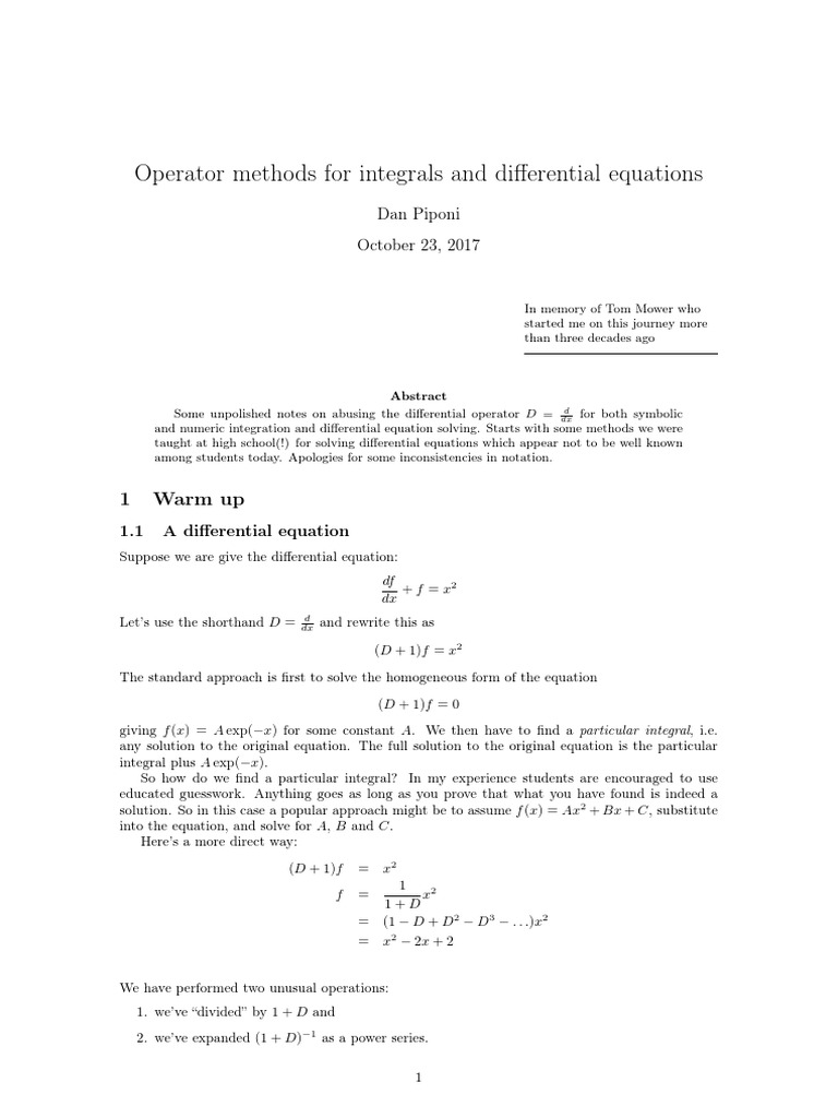 Operator Methods For Integrals and Differential Equations | PDF | Finite Difference | Power Series