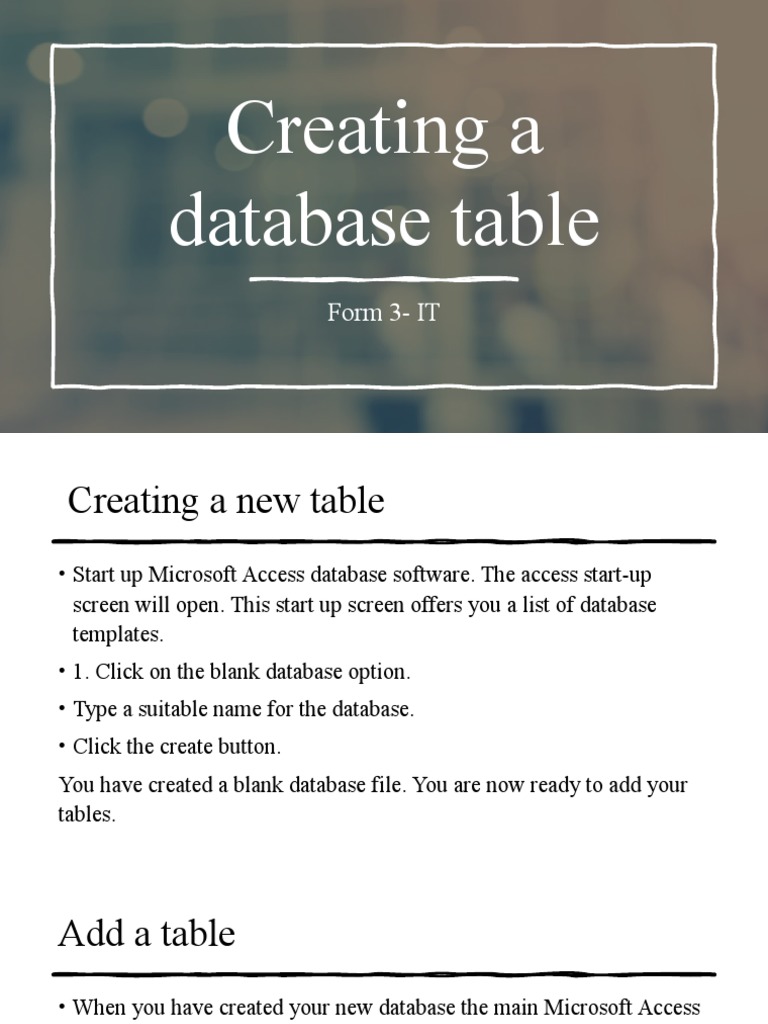 Creating A Database Table | PDF