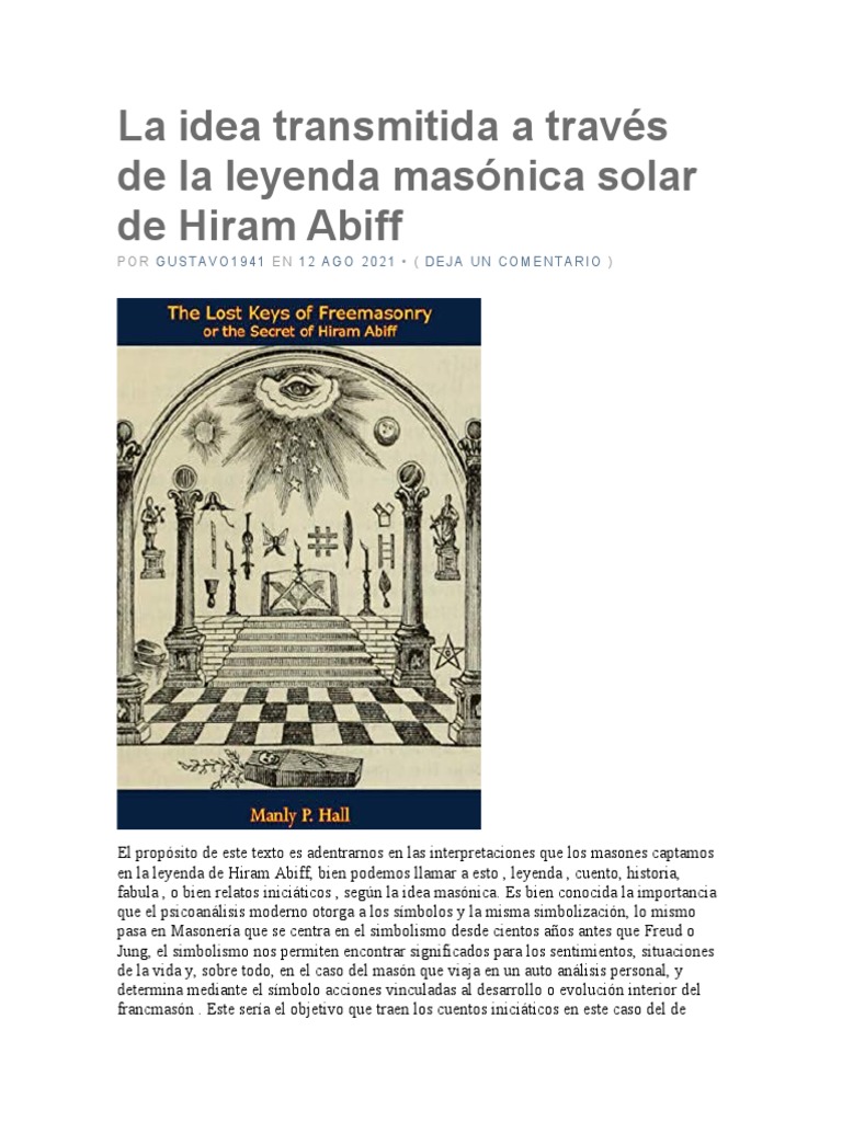La Idea Transmitida A Través de La Leyenda Masónica Solar de Hiram Abiff | PDF | Masonería ...