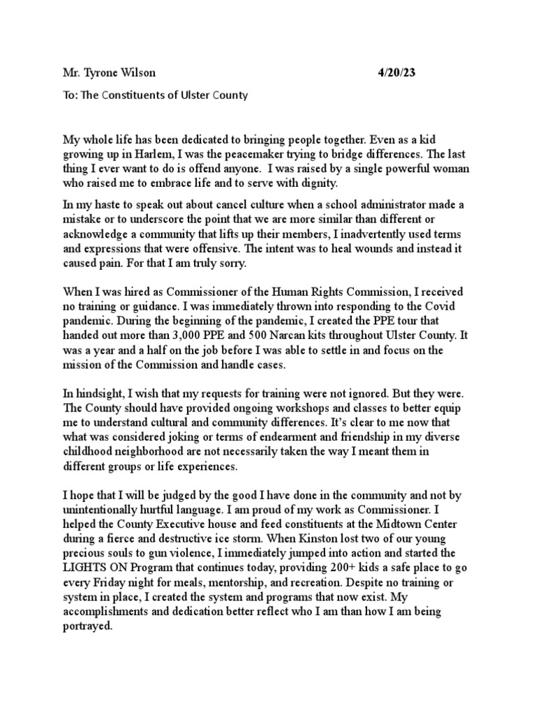 Tyrone Wilson Statement | PDF