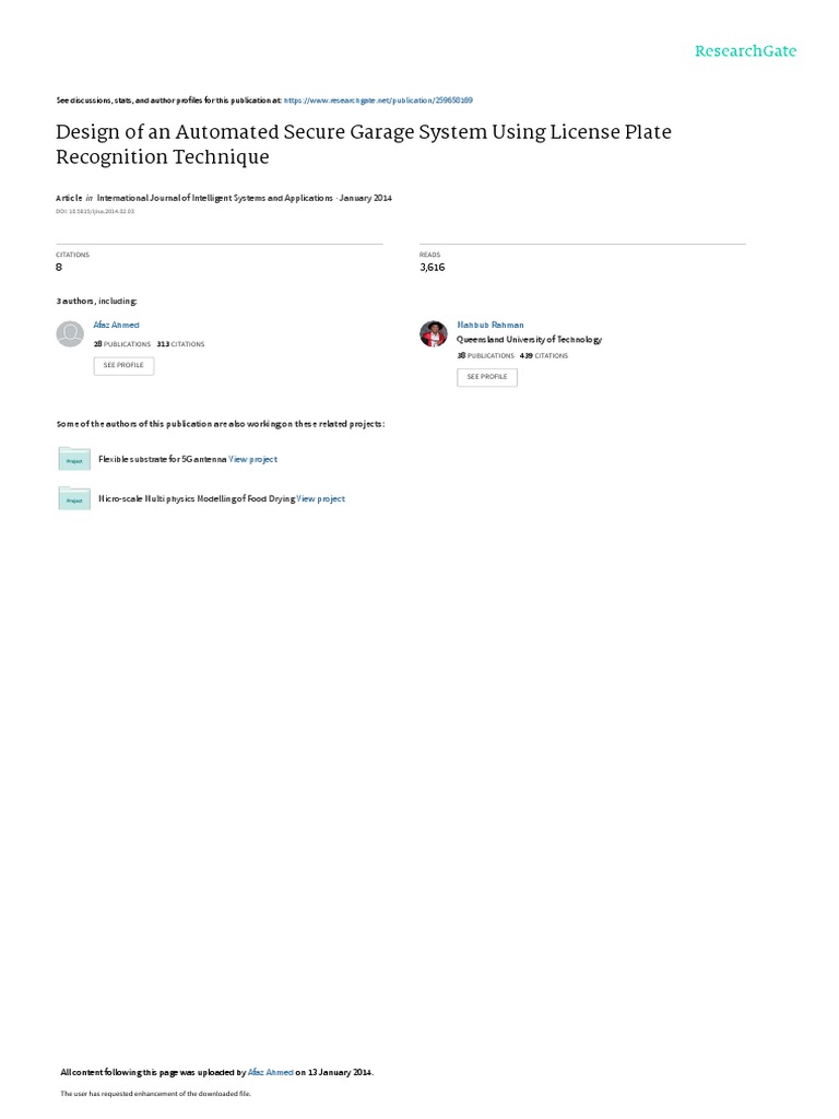 Designofan Automated Secure Garage System Using License Plate Recognition Technique | PDF ...