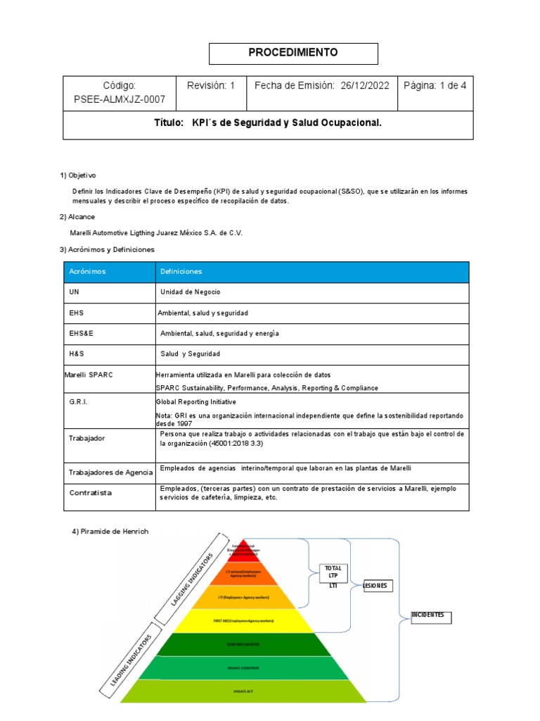 PSEE-ALMXJZ-0007 KPI S de Seguridad y Salud Ocupacional. | PDF | Seguridad y salud ocupacional