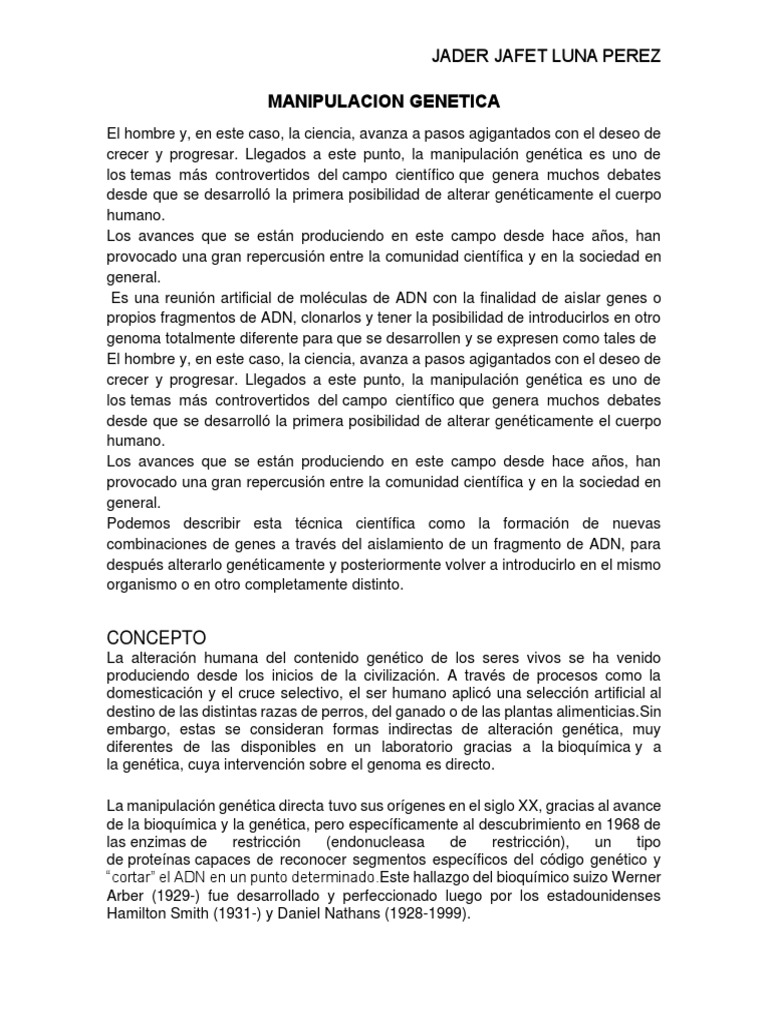 MANIPULACION GENETICA | PDF | Mutación | Bioquímica