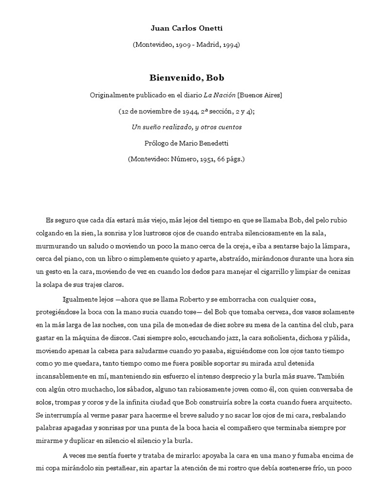Bienvenido, Bob: Juan Carlos Onetti | PDF