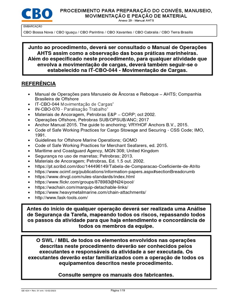 Procedimento para Preparação Do Convés Manuseio Movimentação e Peação ...