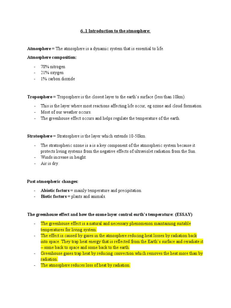 ESS - TOPIC 6 Summary | PDF | Ozone Depletion | Atmosphere Of Earth
