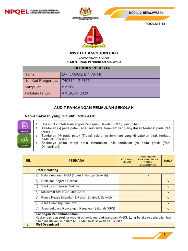 Tool Kit 1a SMK ABC Jaggil | PDF