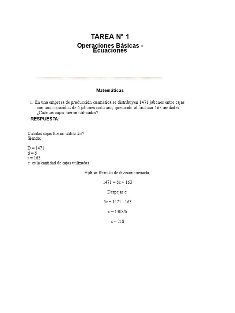 Tarea #1: Operaciones Básicas - Ecuaciones | PDF