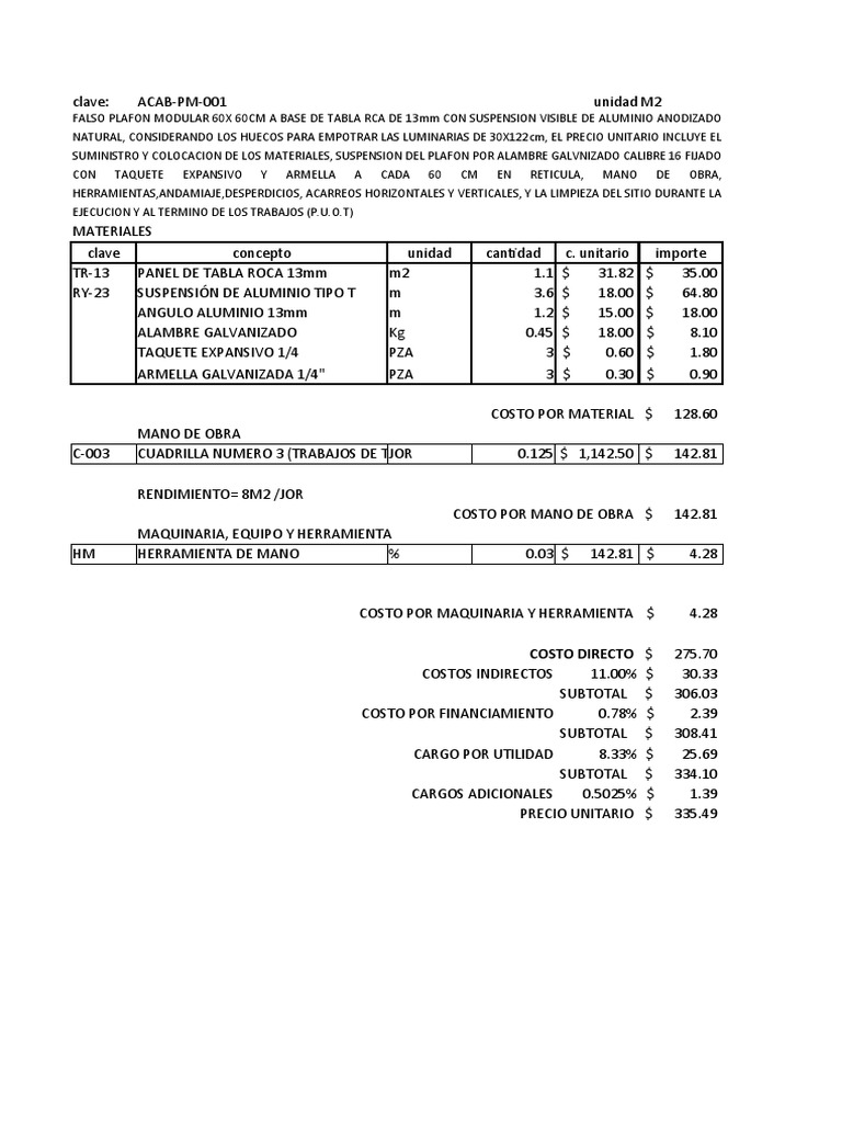 Matriz de Precio Unitario | PDF | Aluminio