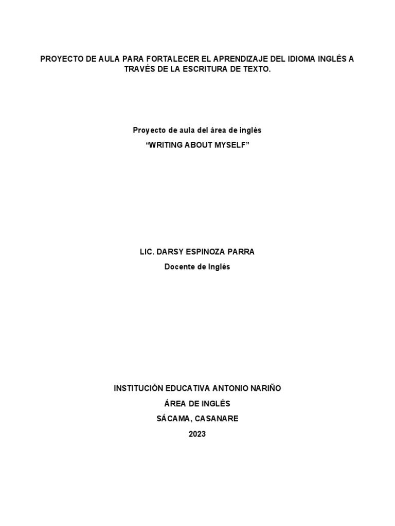 Proyecto Aula Inglés Writing | Descargar gratis PDF | Léxico | Aprendizaje