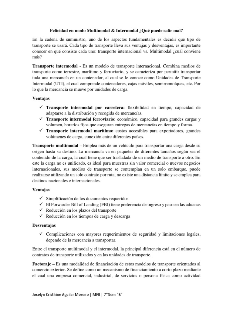 Ventajas, desventajas y diferencias entre el transporte multimodal, intermodal y el factoraje en ...