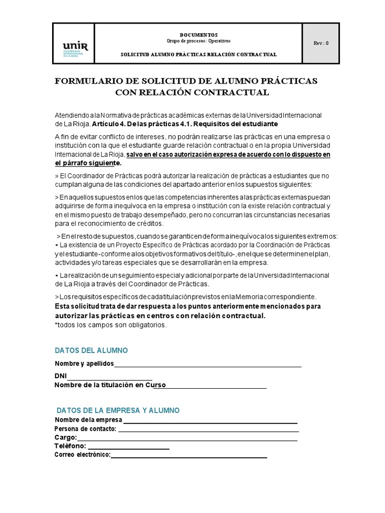 Formulario de Solicitud de Alumno Prácticas Con Relación Contractual | PDF