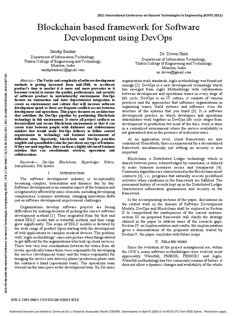 Blockchain Based Framework For Software Development Using DevOps | PDF | Software Development ...