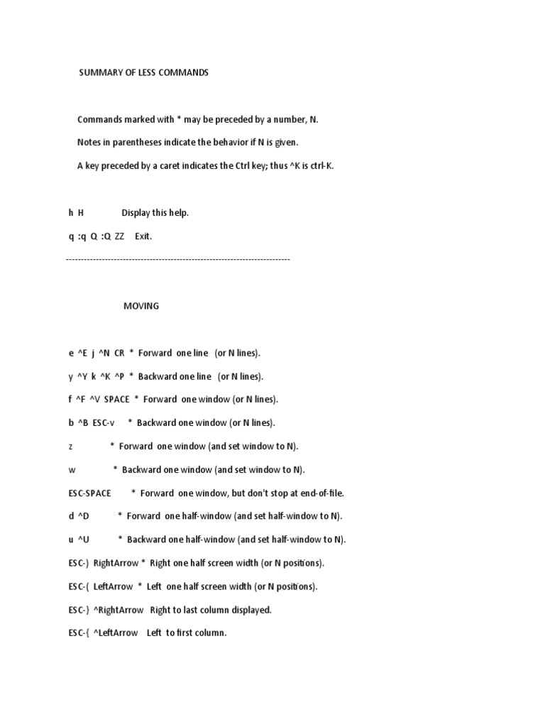 Summary of Less Commands | PDF