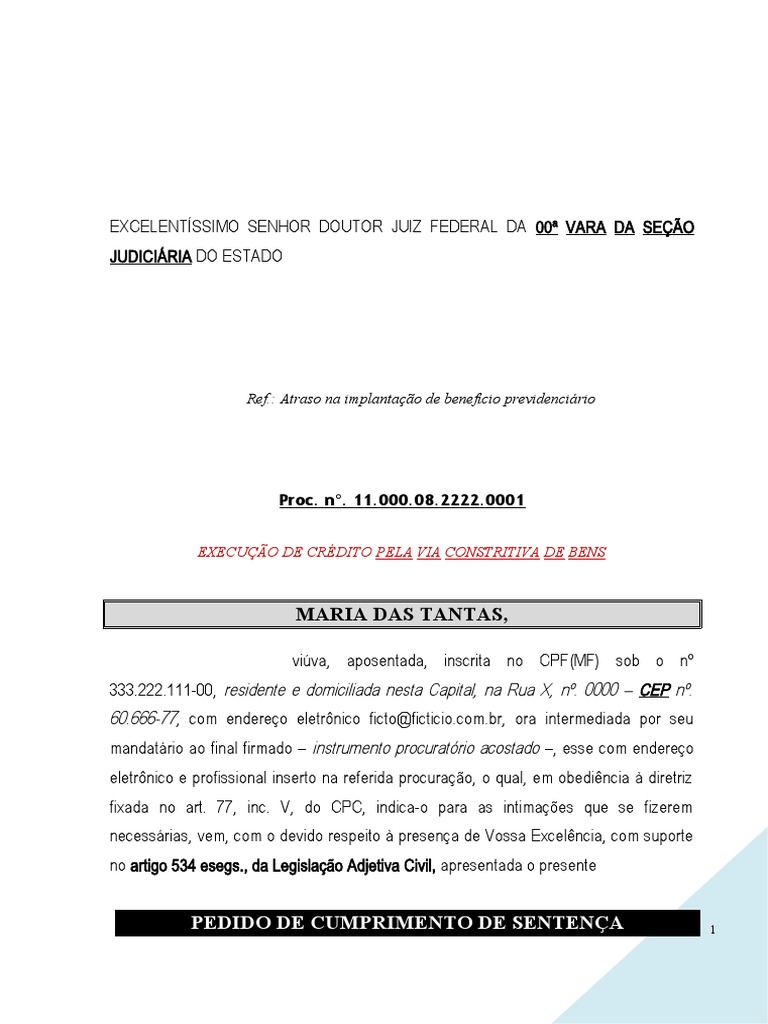 Pedido Cumprimento Sentenca Inss Execucao Sentenca Astreintes | PDF ...