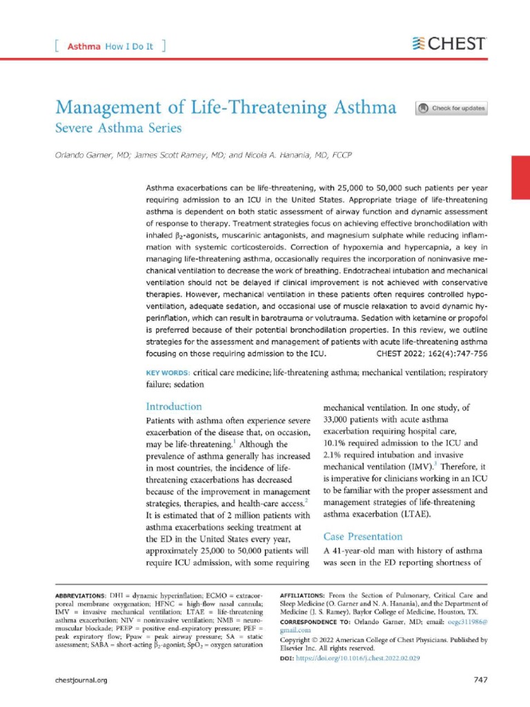 Management of Life-Threatening Asthma (@ e | PDF | Asthma | Breathing