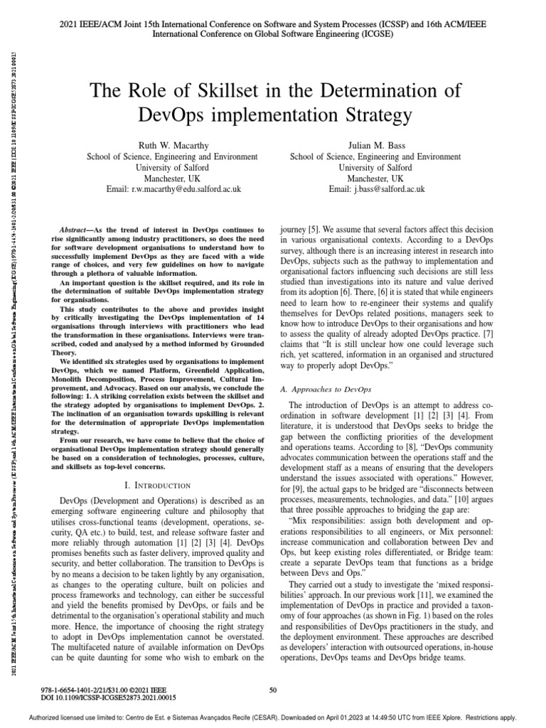 The Role of Skillset in The Determination of DevOps Implementation ... The Role of Skillset in The Determination of DevOps Implementation ...