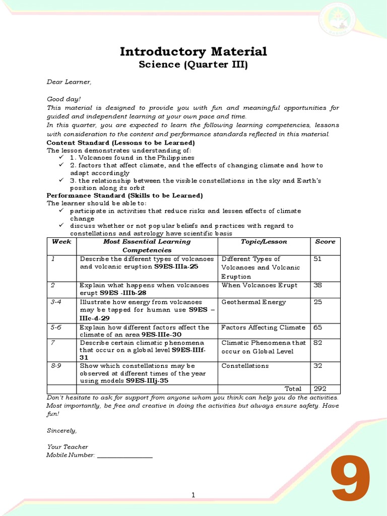 Introductory Material: Science (Quarter III) | Download Free PDF ...