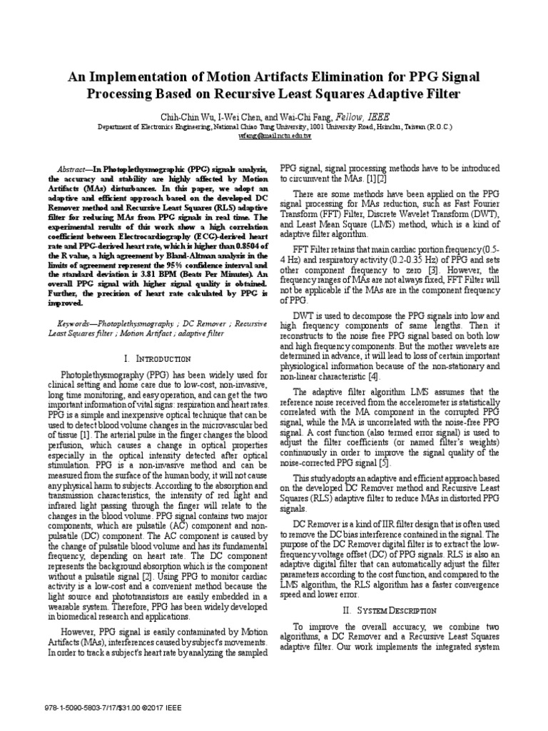 An Implementation of Motion Artifacts Elimination For PPG Signal 2017 | PDF | Computer Science ...