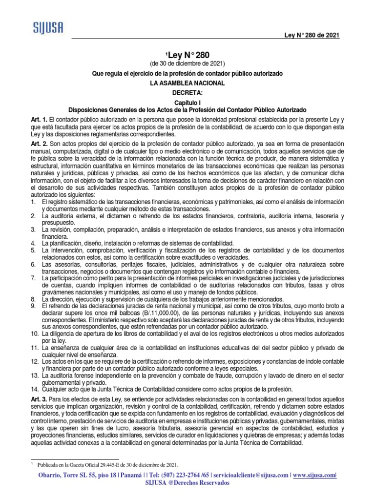 Ley #280: SIJUSA @derechos Reservados | PDF | Contador | Contabilidad