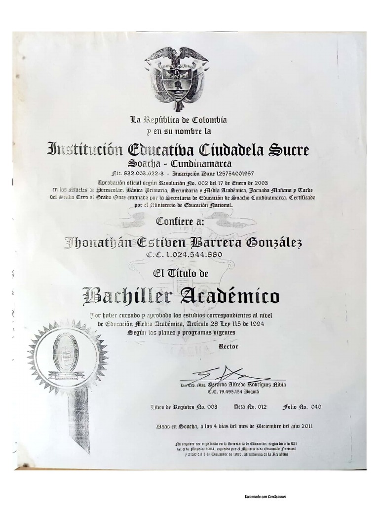 Diploma y Acta Bachiller | PDF
