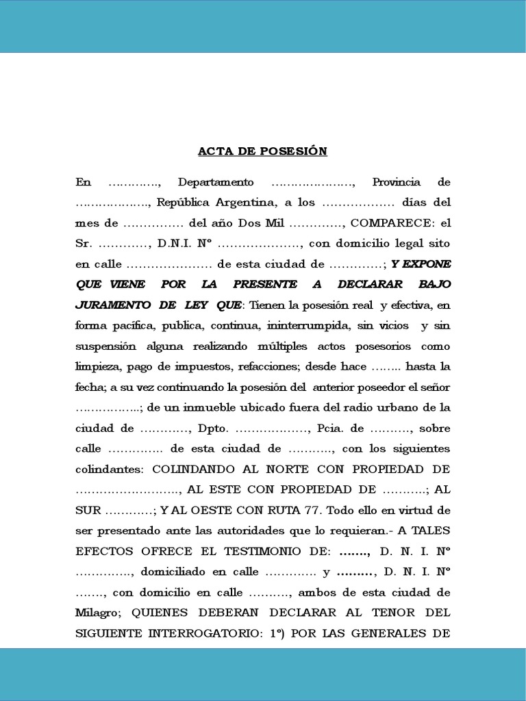 Acta de Posesión Modelo | PDF | Derecho