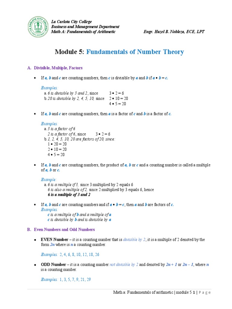 Module 5 Fundamentals of Number Theory | PDF | Abstract Algebra | Number Theory