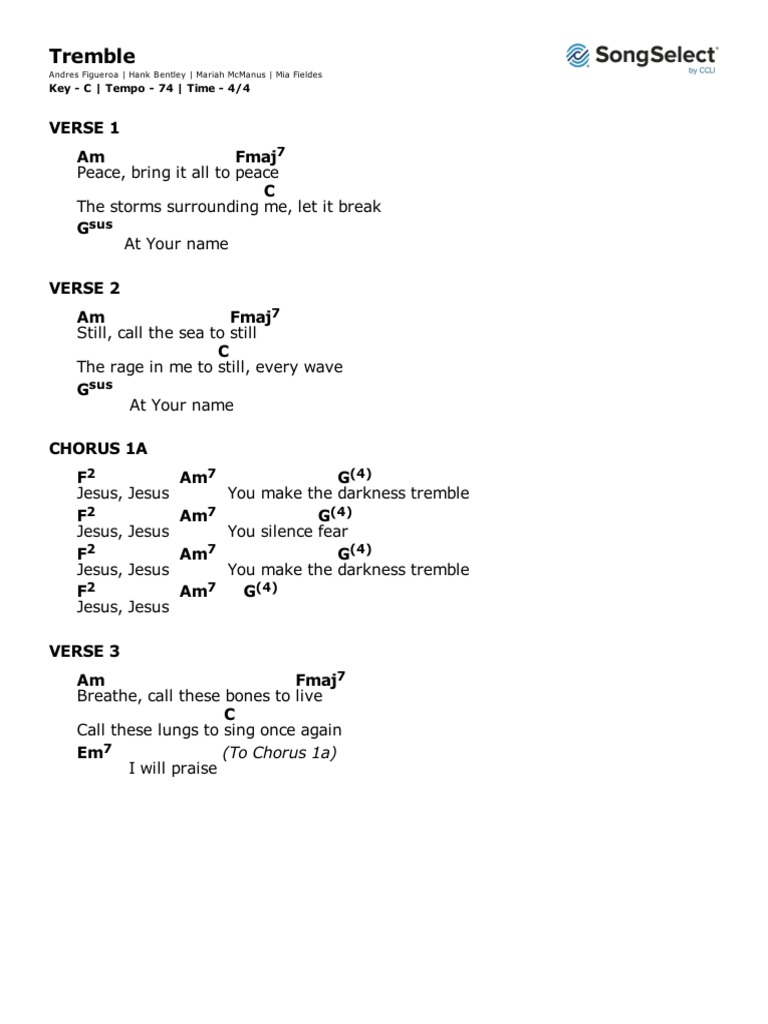 Tremble - SongSelect Chart in C | PDF