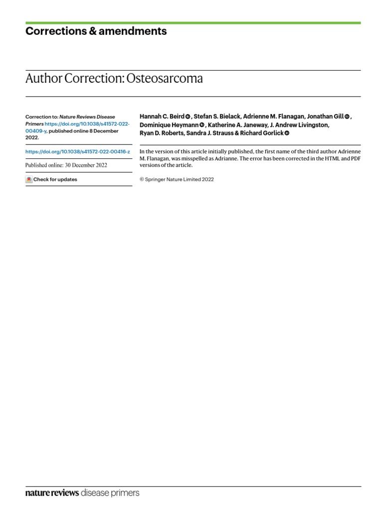 Author Correction: Osteosarcoma: Corrections & Amendments | PDF | Wellness | Science & Mathematics