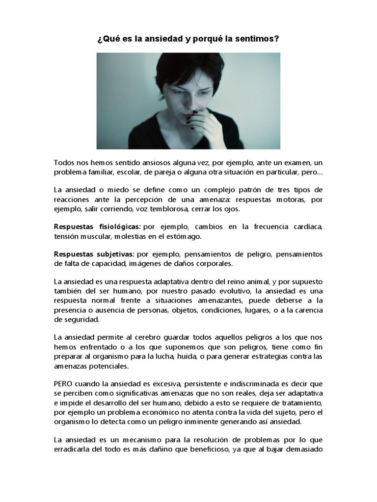Que Es La Ansiedad Y Porqué La Sentimos Pdf Ansiedad Percepción