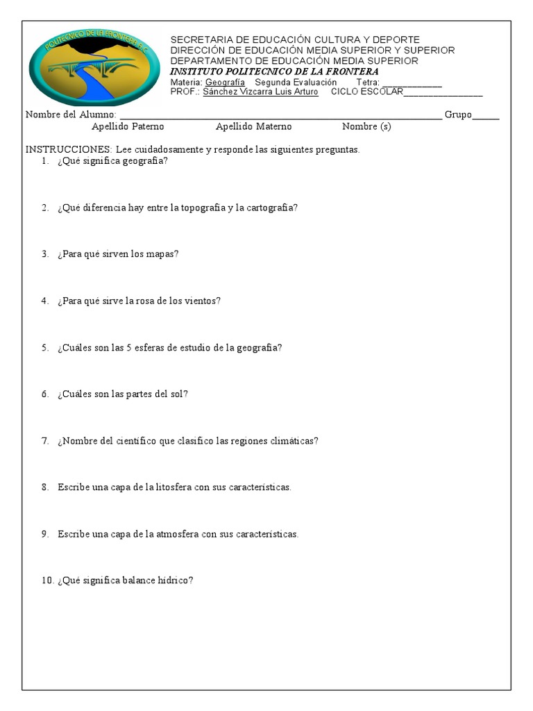 Examen Geografia 2do | PDF