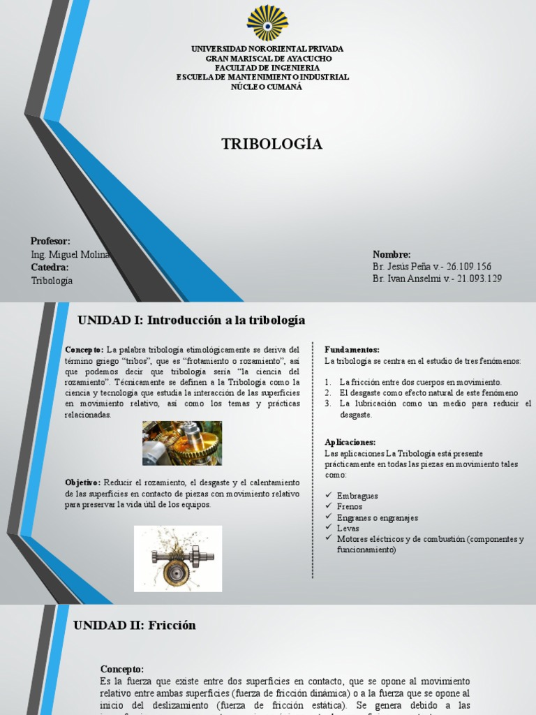 Exposicion Tribologia | PDF | Fricción | Rodamiento (Mecánico)