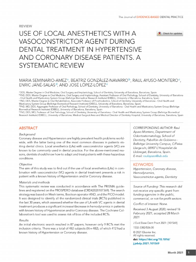 USE OF LOCAL ANESTHETICS WITH A VASOCONSTRICTOR AGENT DURING DENTAL ...