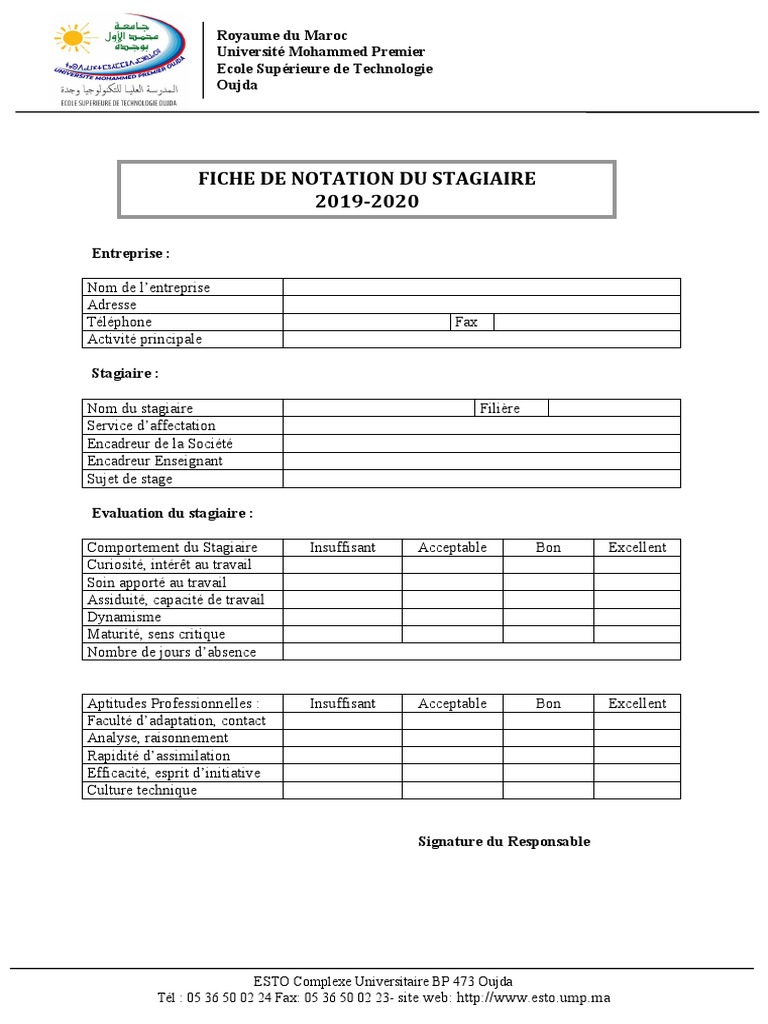 Fiche de Notation Du Stagiaire 2019-2020 | PDF | Finance et gestion monétaire