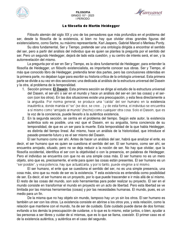 Filosofía de Martin Heidegger: Dasein y Ser | PDF | Martin Heidegger ...
