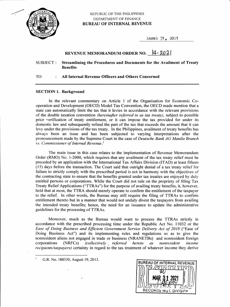 Rmo No. 14 2021 | PDF | Taxes | Tax Refund