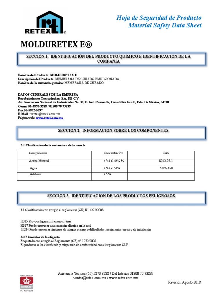 HDS Curacreto Molduretex e | PDF | Alergia | Agua