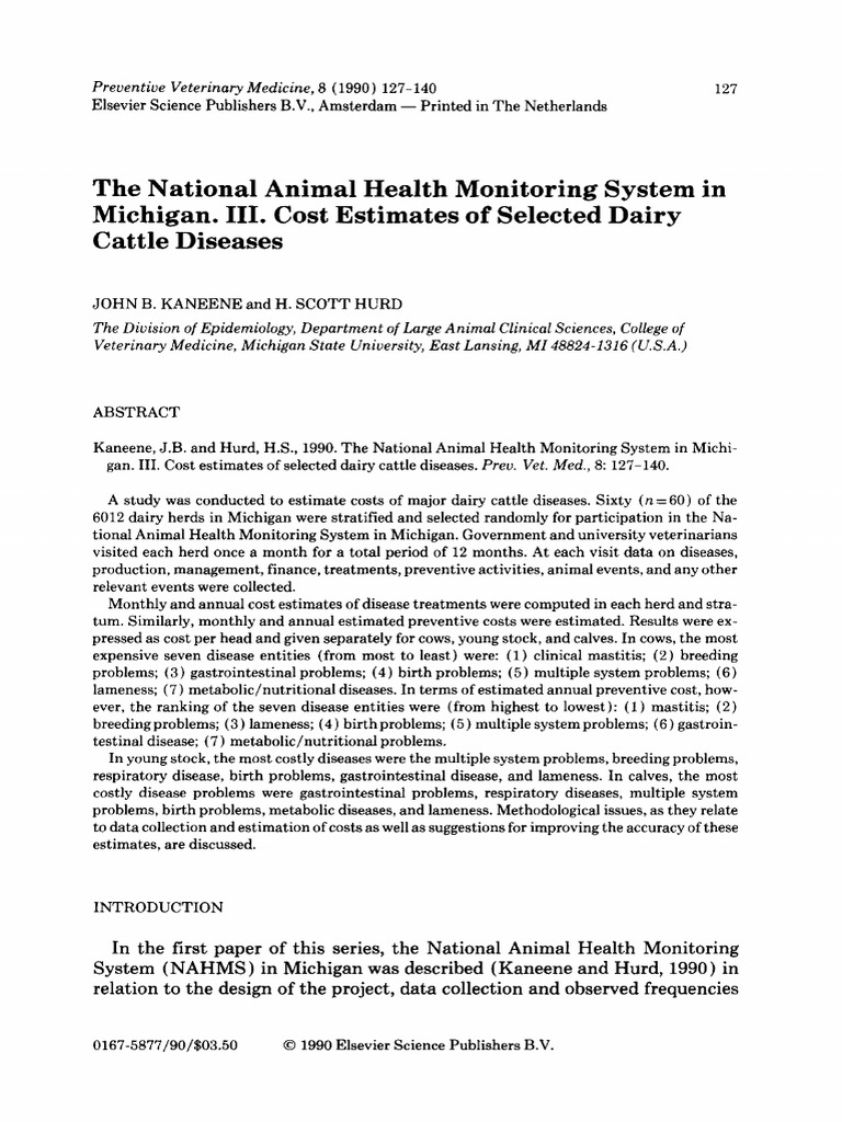 The National Animal Health Monitoring System in Michigan. III. Cost ...