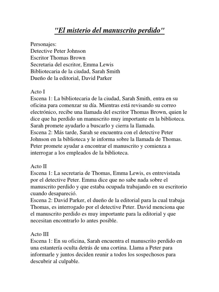 El Misterio Del Manuscrito Perdido | PDF