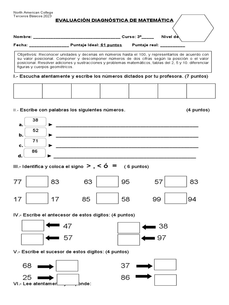Ev. Diag. Mate 3° | PDF | Matemáticas | Notación Matemática