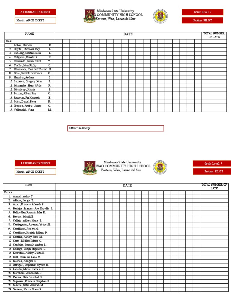 Msu Attendance Sheet Inc | PDF