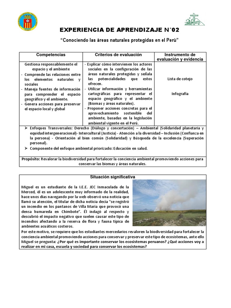 Experiencia de Aprendizaje N°02: "Conociendo Las Áreas Naturales Protegidas en El Perú" | PDF ...