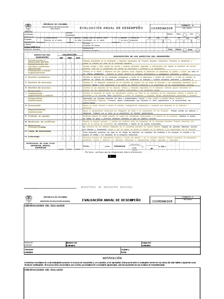 Evaluación Anual de Desempeño: Coordinador | PDF | Plan de estudios
